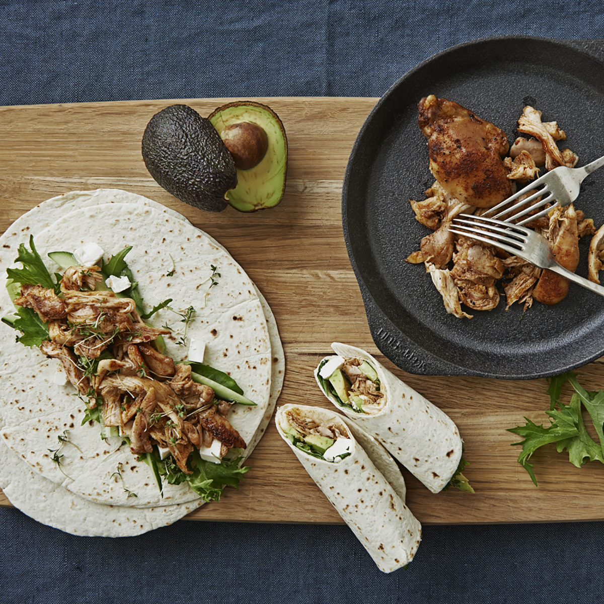 Pulled chicken wraps